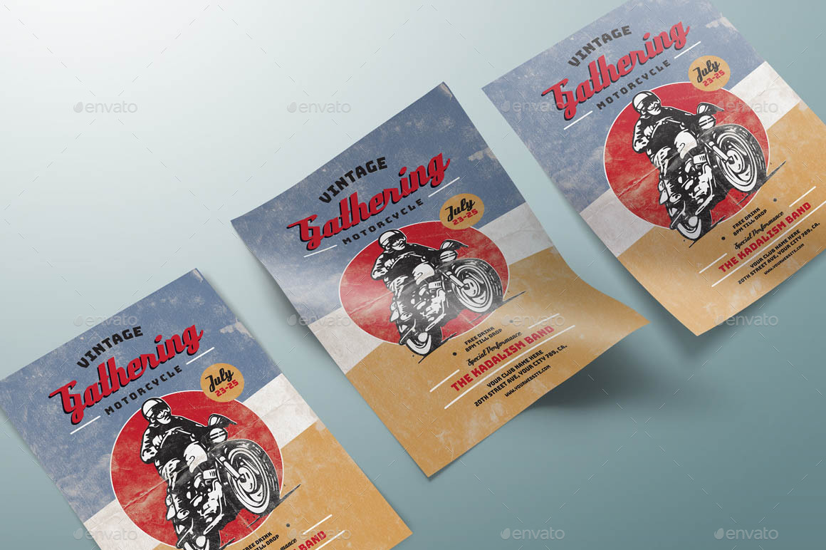 Vintage Motorcycle Gathering Template, Print Templates | GraphicRiver