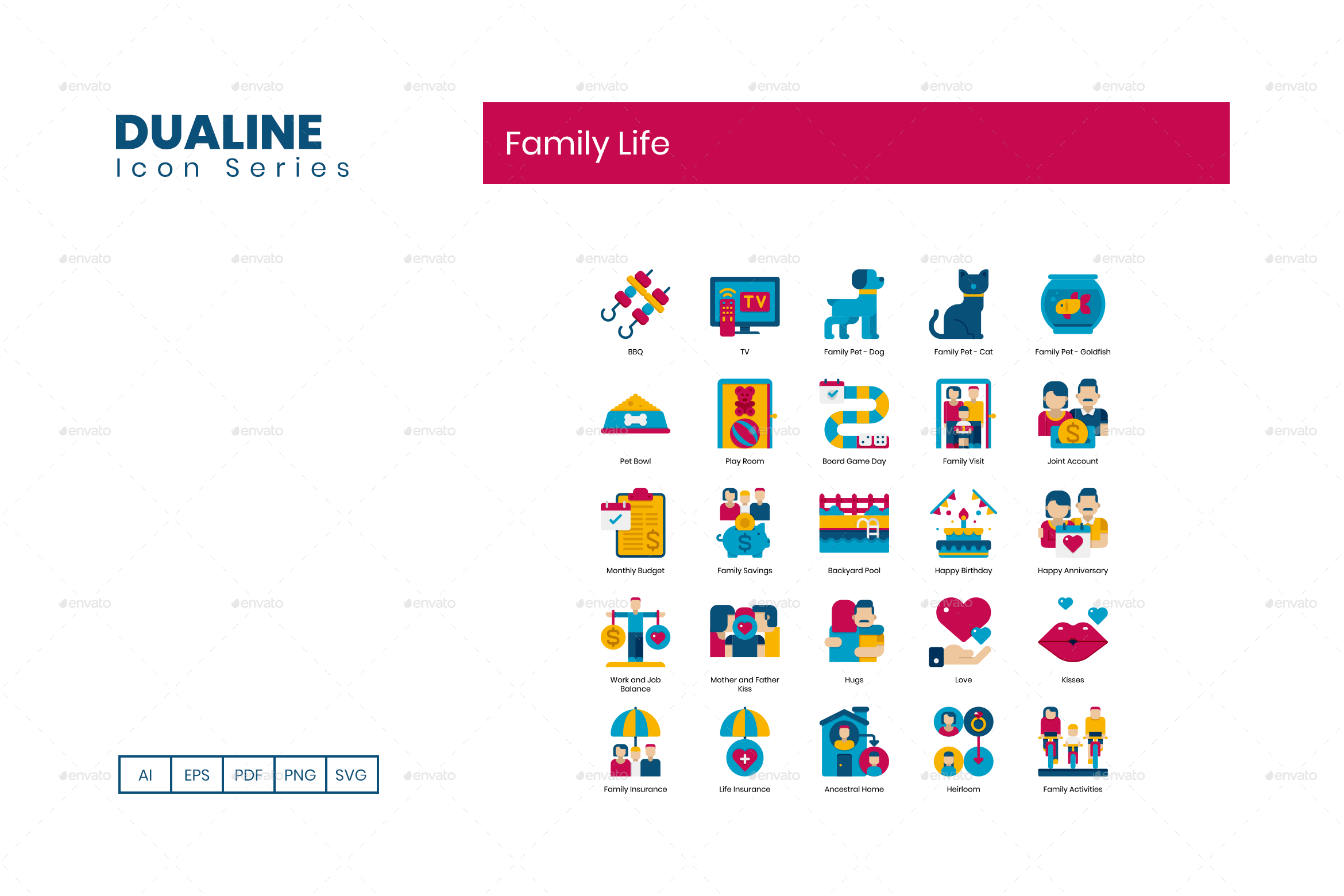70 Family Life Icons | Dualine Flat Series, Icons | GraphicRiver