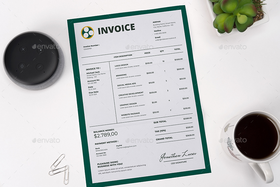 Green Invoice Template, Print Templates | GraphicRiver