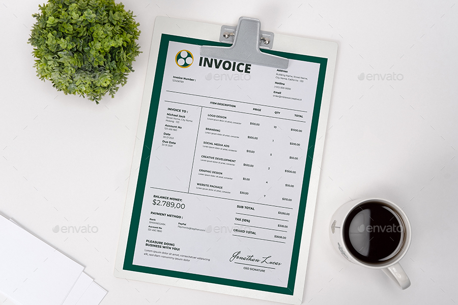 Green Invoice Template, Print Templates | GraphicRiver