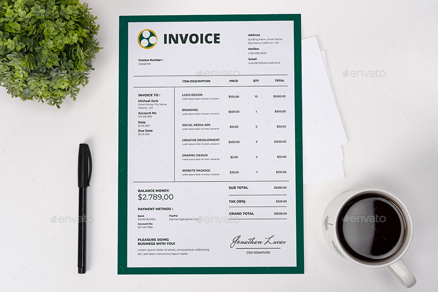 Green Invoice Template, Print Templates | GraphicRiver