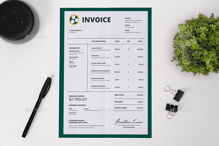 Green Invoice Template, Print Templates | GraphicRiver