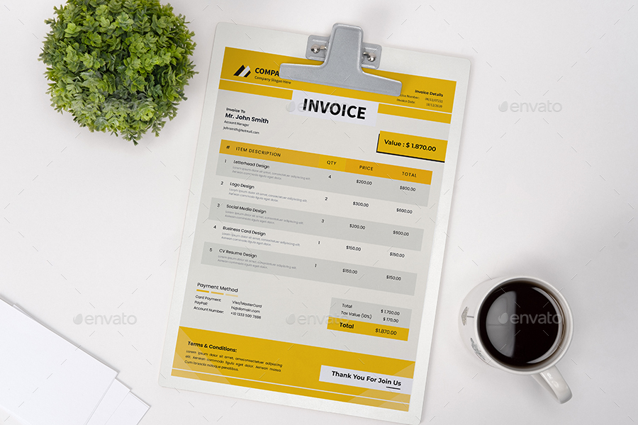 Yellow Invoice Template, Print Templates | GraphicRiver