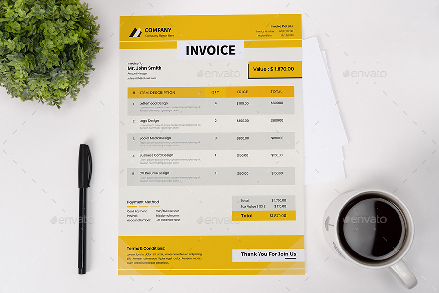 Yellow Invoice Template, Print Templates | GraphicRiver