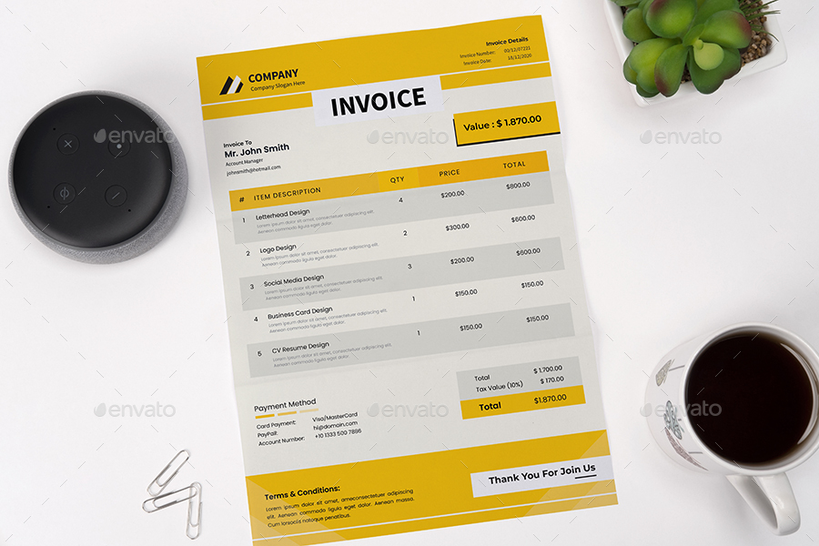 Yellow Invoice Template, Print Templates | GraphicRiver