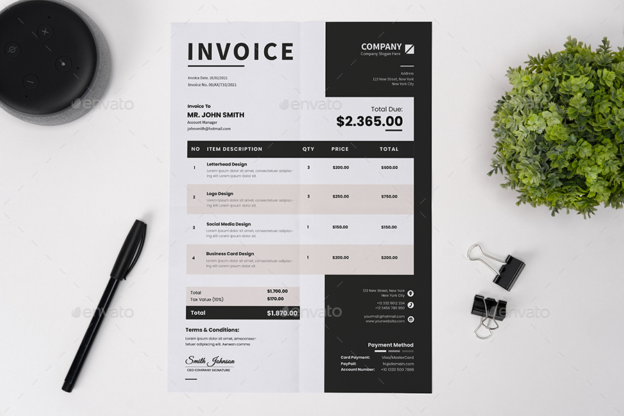 Black & white Invoice Template, Print Templates | GraphicRiver