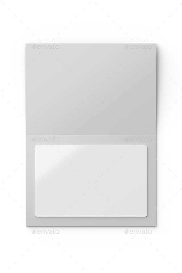 White plastic card in cardboard paper booklet isolated. 3D rendering ...