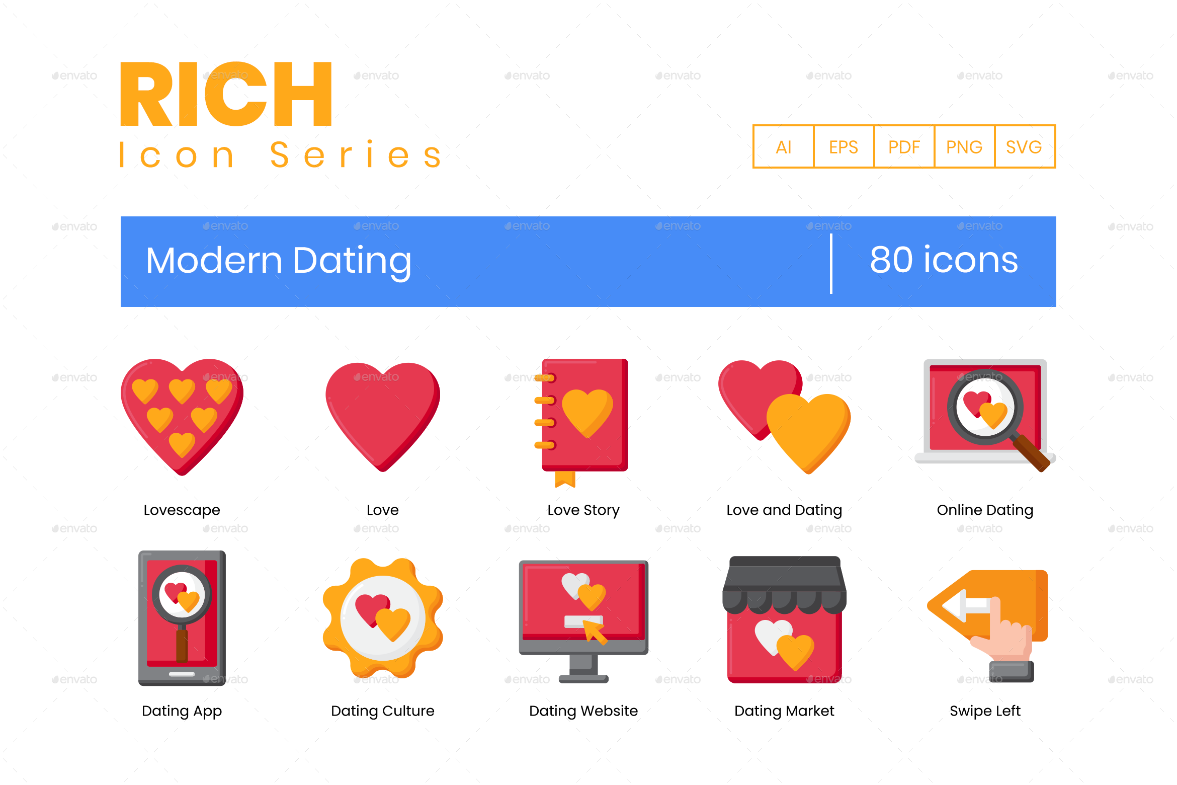 Modern Dating Icons - Rich Series by Krafted | GraphicRiver
