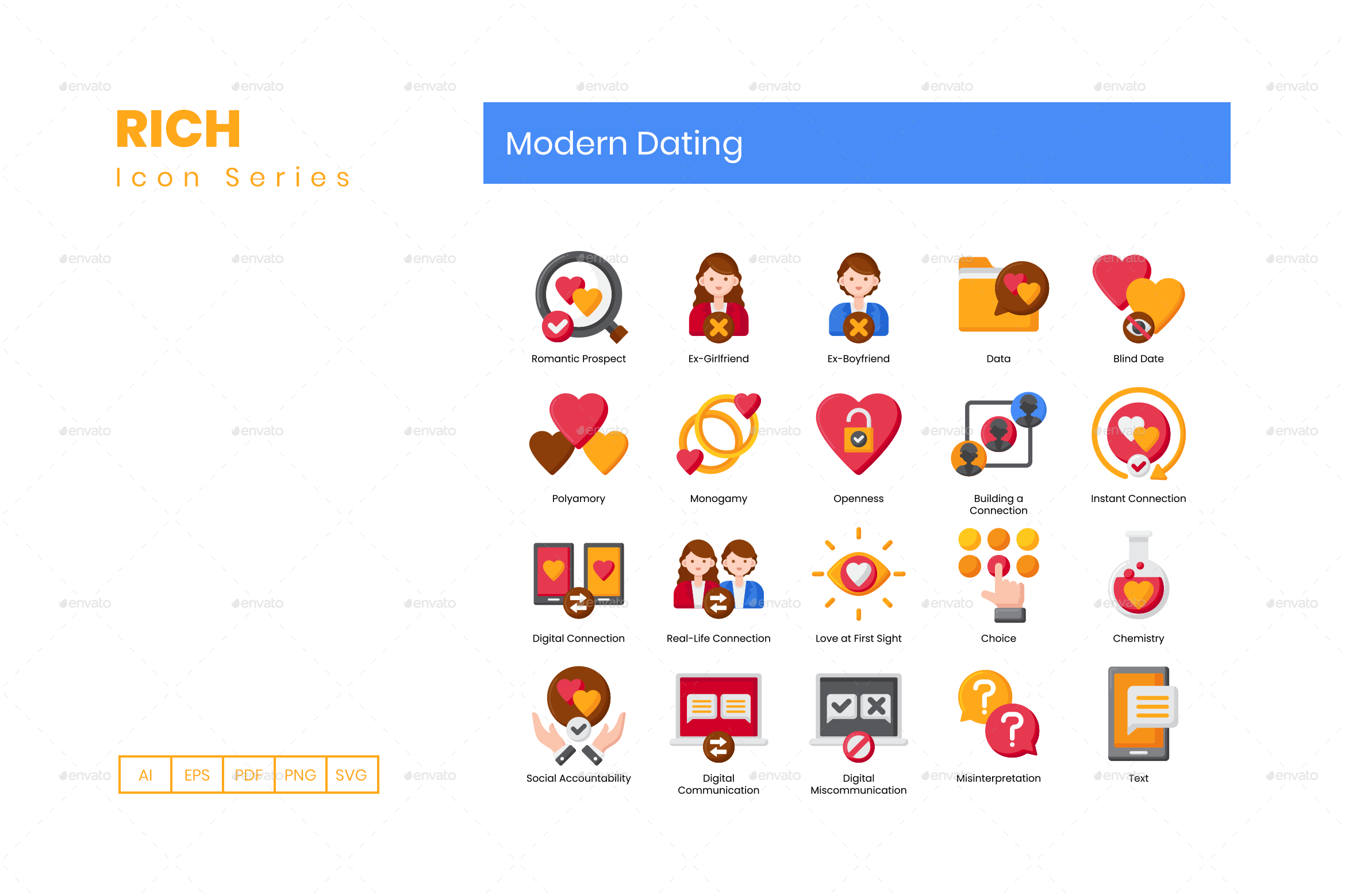 Modern Dating Icons - Rich Series by Krafted | GraphicRiver