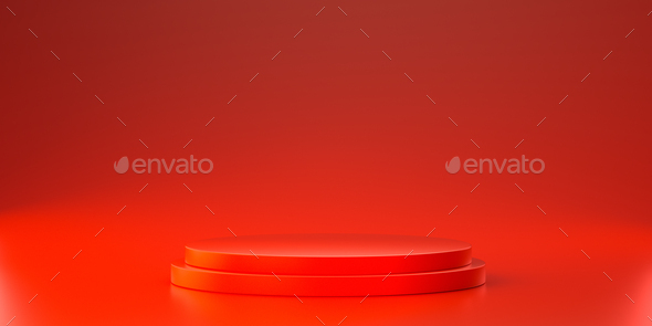 Red platform for showing product. 3d render Stock Photo by MegiasD