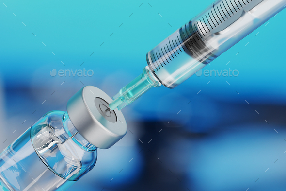 Medical disposable syringe for vaccine injection and glass vial. Stock ...