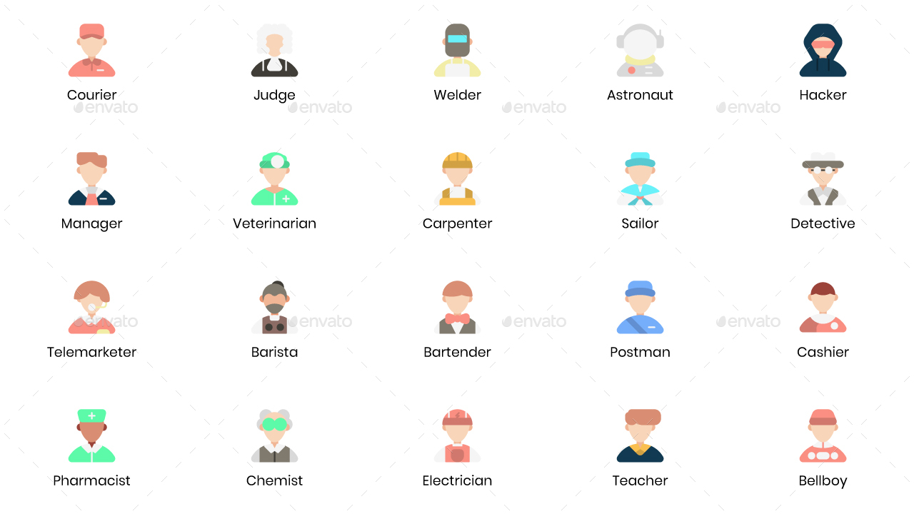 Job and Profession Avatar Flat Icons, Icons | GraphicRiver