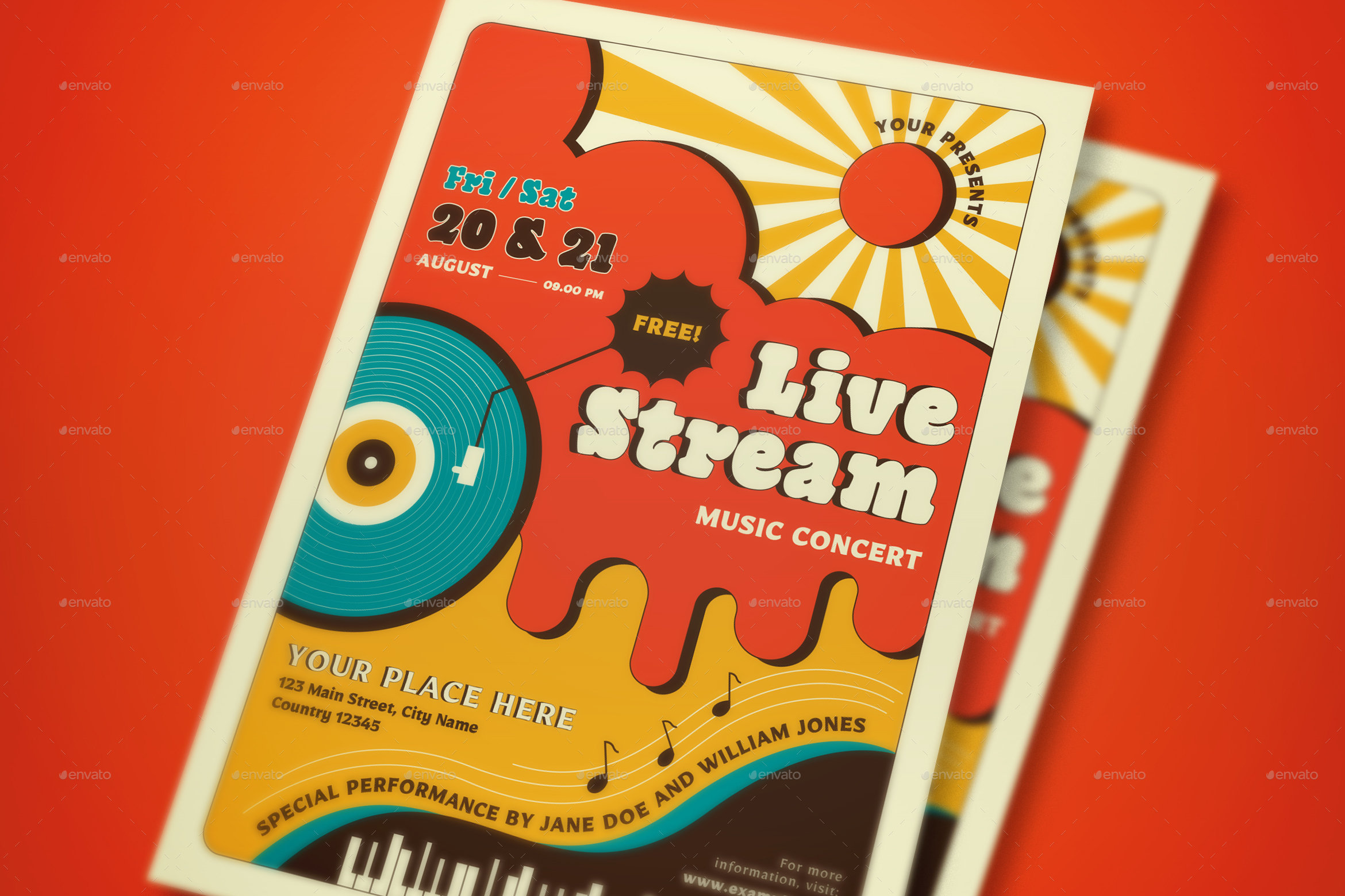 Live Stream Music 60's Flyer Pack, Print Templates | GraphicRiver