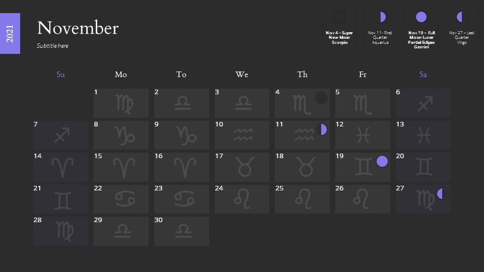 Moon Calendar 2021 PowerPoint Presentation Template, Presentation Templates
