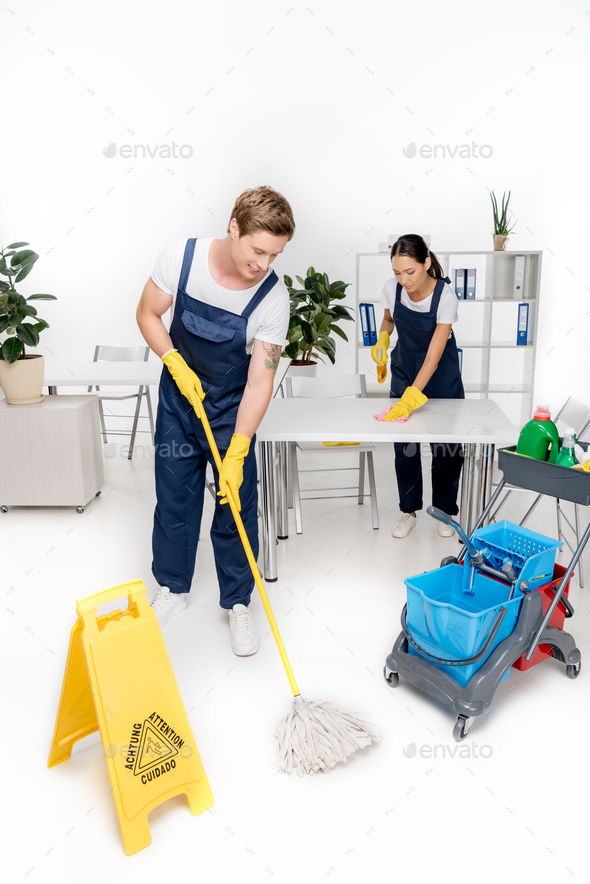 professional young smiling multiethnic cleaners working together Stock ...