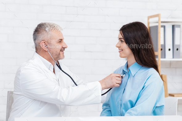 Health of client and examination of patient in clinic by family doctor ...