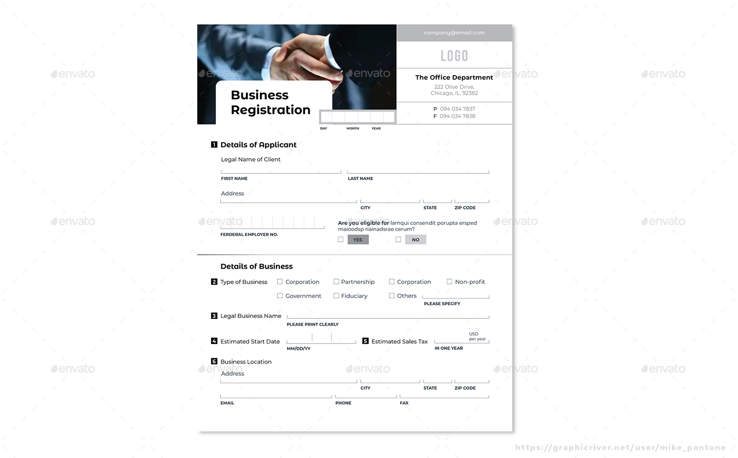 Business Registration Form, Print Templates | GraphicRiver