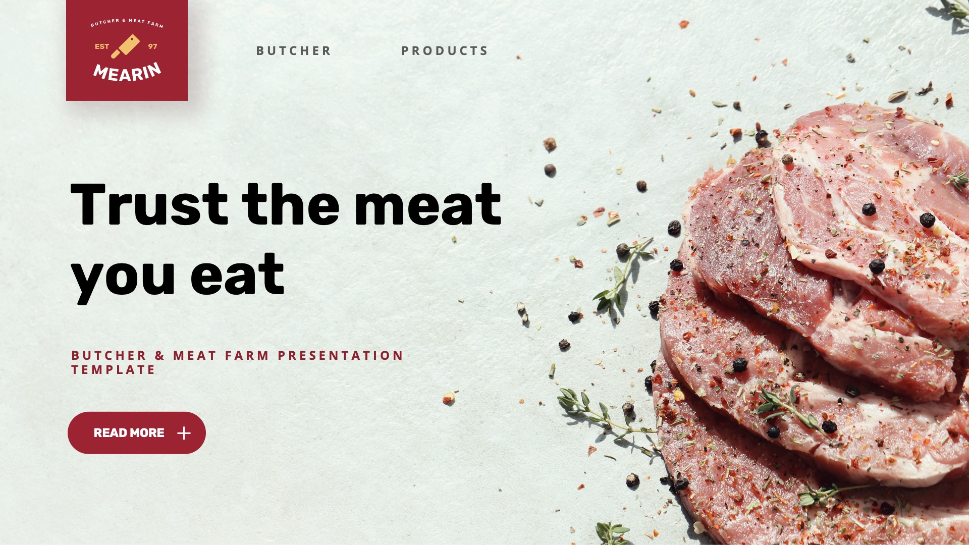 MEARIN - Butcher & Meat Farm Powerpoint Template, Presentation Templates