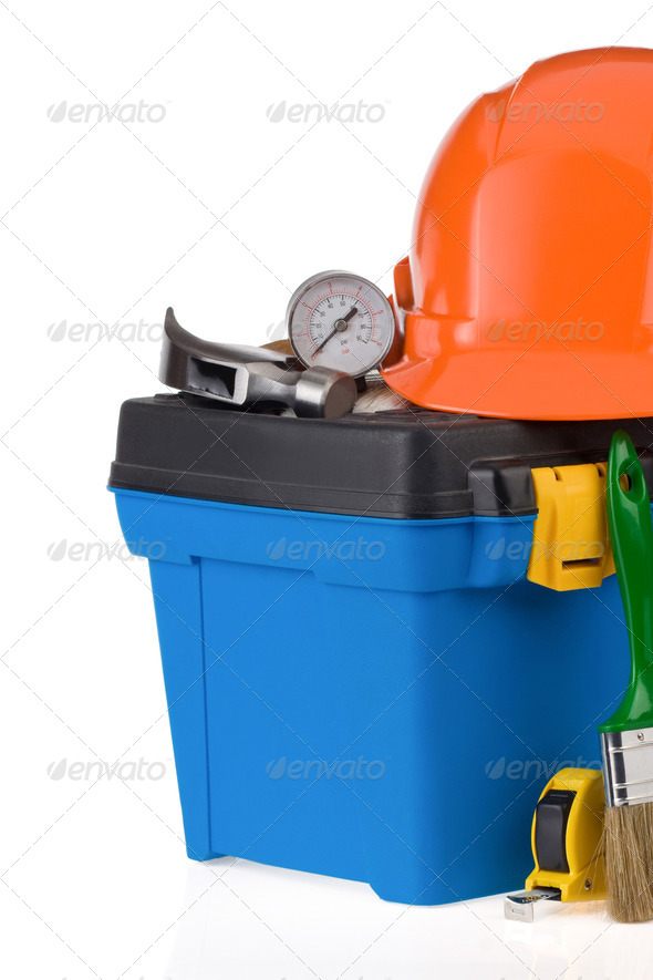 set of tools and instruments in toolbox Stock Photo by seregam | PhotoDune