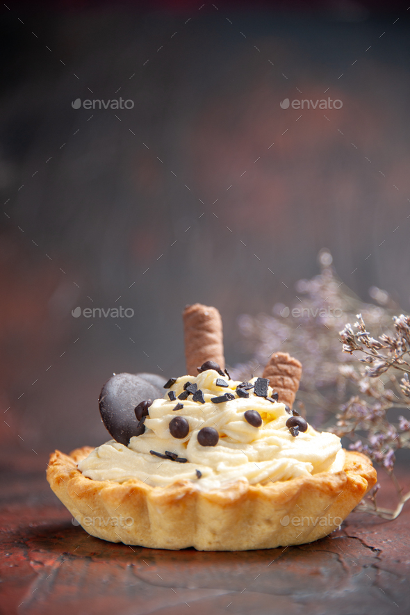 front view delicious creamy cake on dark background cake sweet dessert ...