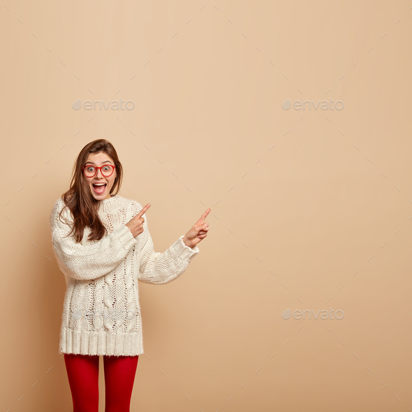 Image of glad emotional young female with overjoyed expression, laughs ...