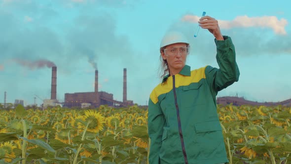 Woman Engineer Does an Air Analysis, Ecologic Study Environmental ...