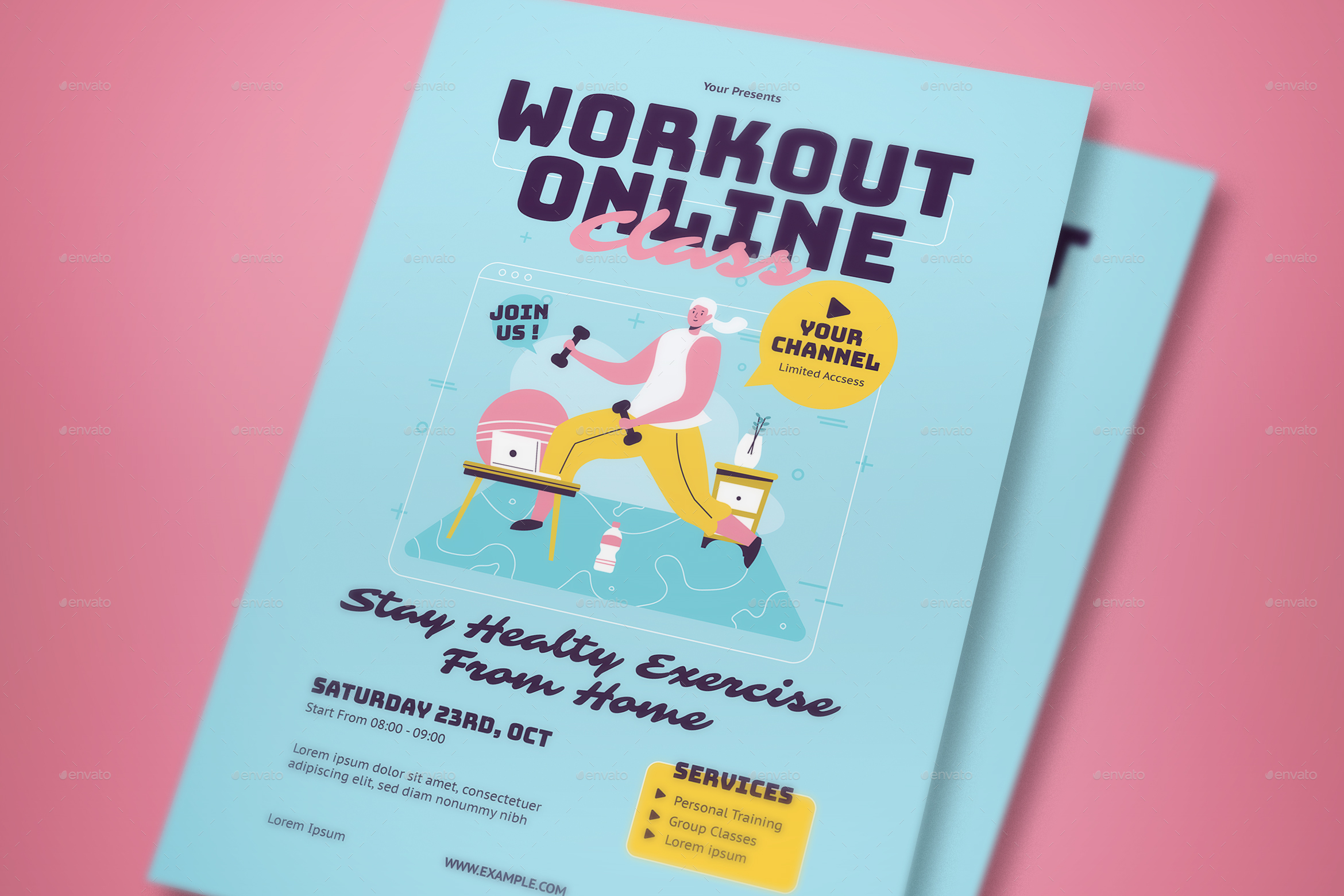 Workout Online Class Flyer Pack, Print Templates | GraphicRiver