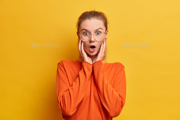 No words to describe my shock. Embarrassed stupefied European girl with ...