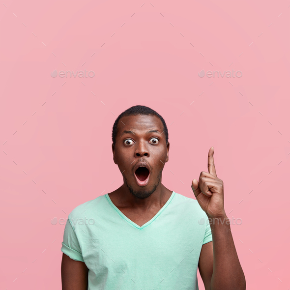 Omg concept. Shocked African American male with scared expression ...