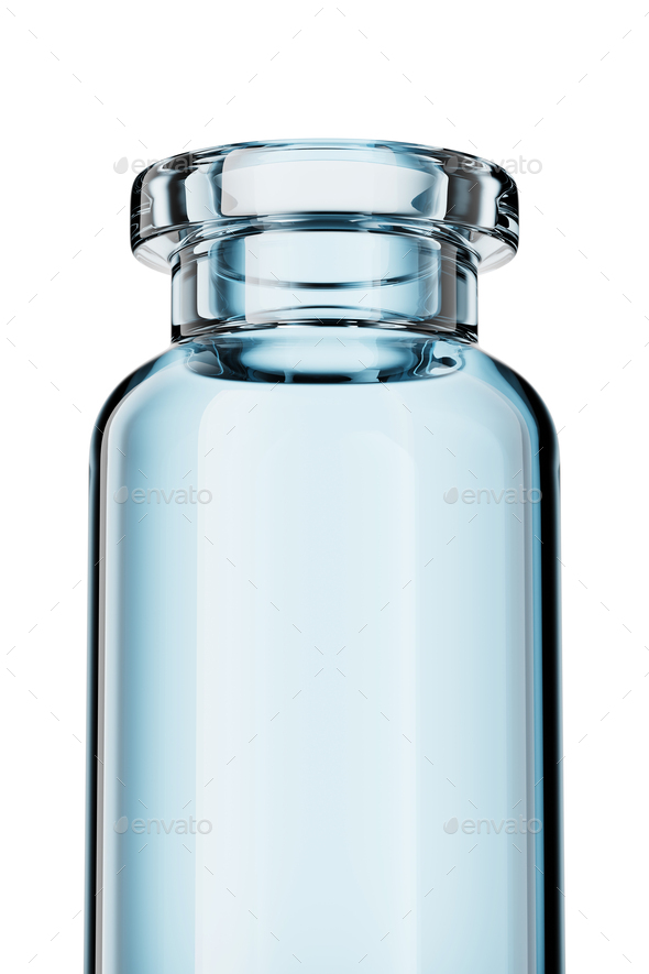 Vaccine clear blue glass vial isolated on white. 3d rendering. Stock ...