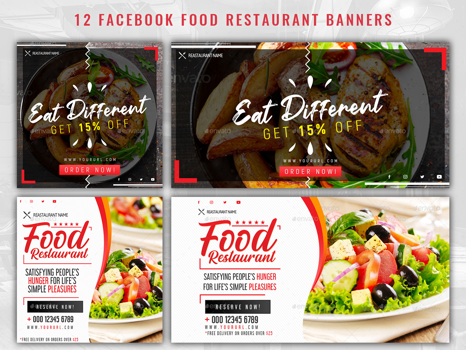 12 Facebook Food Restaurant Banners, Web Elements | GraphicRiver