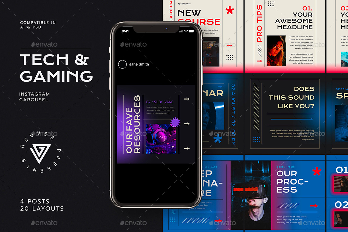 Tech & Gaming Social Media Carousel, Web Elements | GraphicRiver