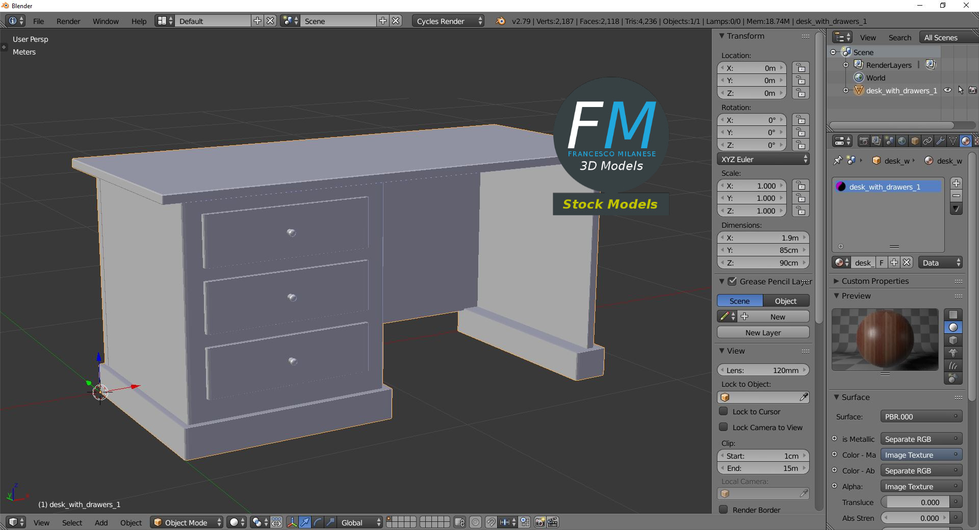 Desk with drawers 1 by FrancescoMilanese85 | 3DOcean