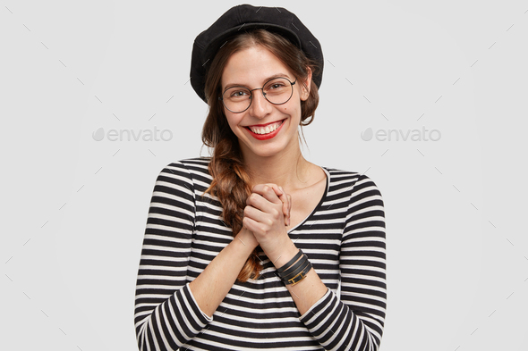 People, positive emotions concept. Attractive French woman being very ...
