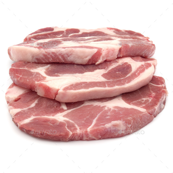 Raw pork chop meat isolated on white background cutout Stock Photo by ...