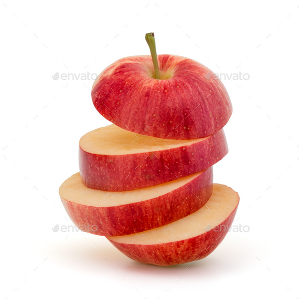 Red sliced apple isolated on white background cutout Stock Photo by natika