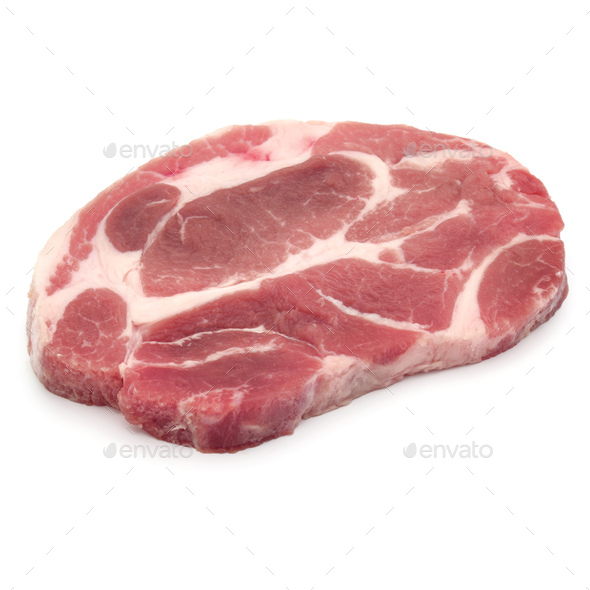Raw pork chop meat isolated on white background cutout Stock Photo by ...