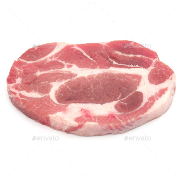 Raw pork chop meat isolated on white background cutout Stock Photo by ...