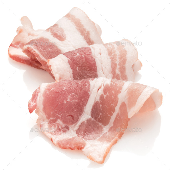 sliced pork bacon isolated on white background cutout Stock Photo by natika