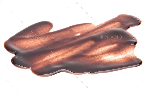 Chocolate syrup drop isolated on white background Stock Photo by natika