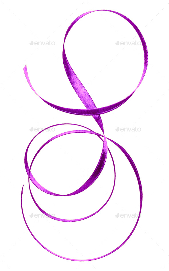 Shiny satin ribbon in lavender color isolated on white background close ...