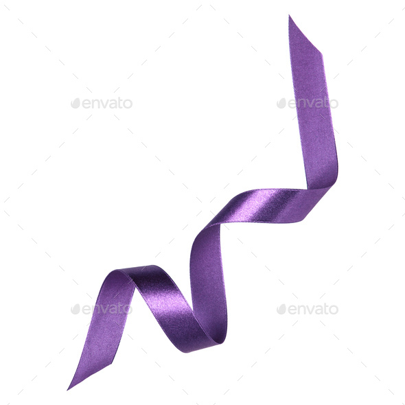 Shiny satin ribbon in lavender color isolated on white background close ...