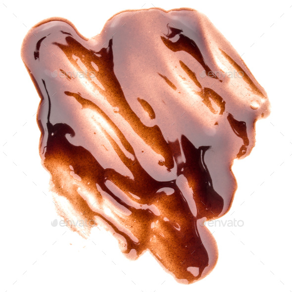 Chocolate syrup drop isolated on white background. Top view. Stock ...
