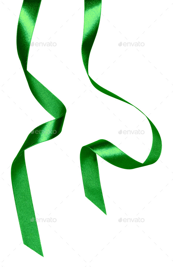 Shiny satin ribbon in green color isolated on white background Stock ...
