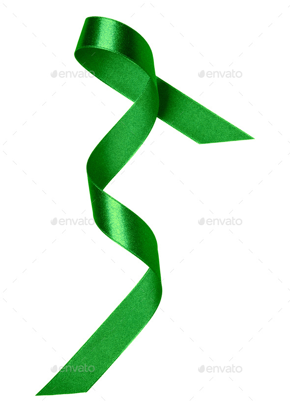 Shiny satin ribbon in green color isolated on white background Stock ...