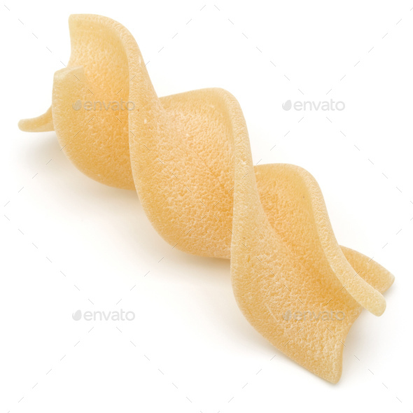 Italian twisted pasta fusilli isolated on white background. Fusilloni ...
