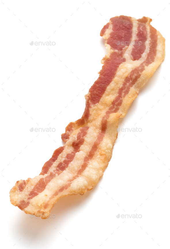 cooked crispy slice of bacon isolated on white background Stock Photo ...