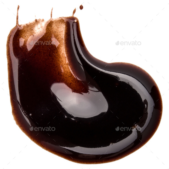 Chocolate syrup drop isolated on white background. Top view. Stock ...