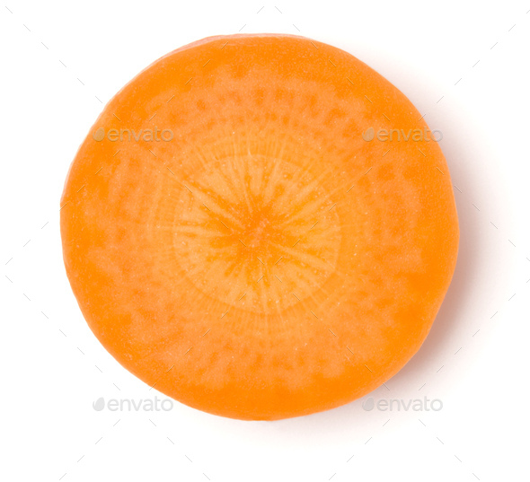 Slice of carrot isolated on white background. Top view, flat lay ...