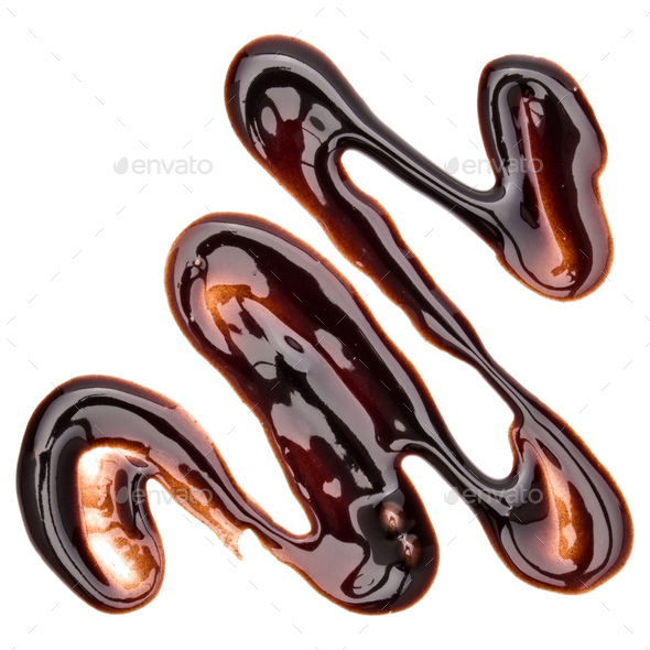 Chocolate syrup drop isolated on white background. Top view. Stock ...